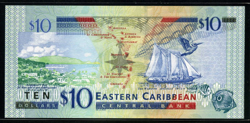 10 Eastern Caribbean Dollars banknote, Queen Elizabeth.|World Banknotes ...