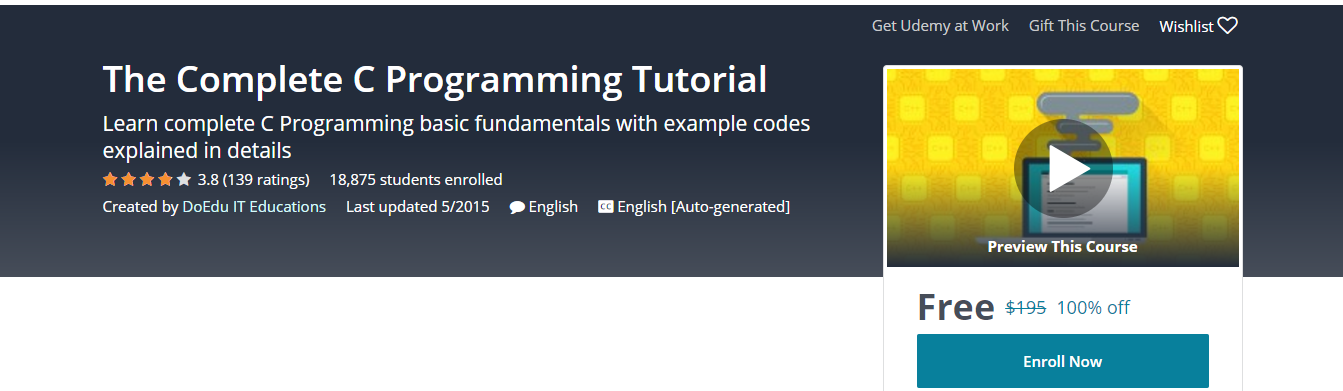 Udemy 100% courses: The Complete C Programming Tutorial | Udemy