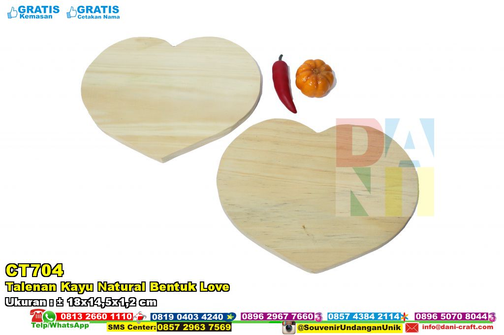 Talenan Kayu Natural Bentuk Love | Souvenir Pernikahan