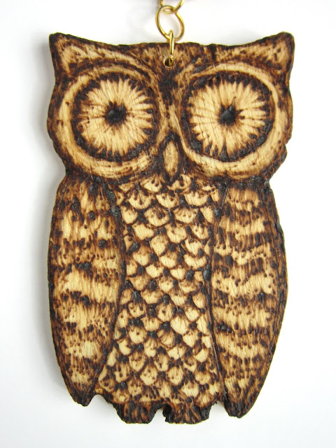 Always Arty: Wood Burned Owl Pendant
