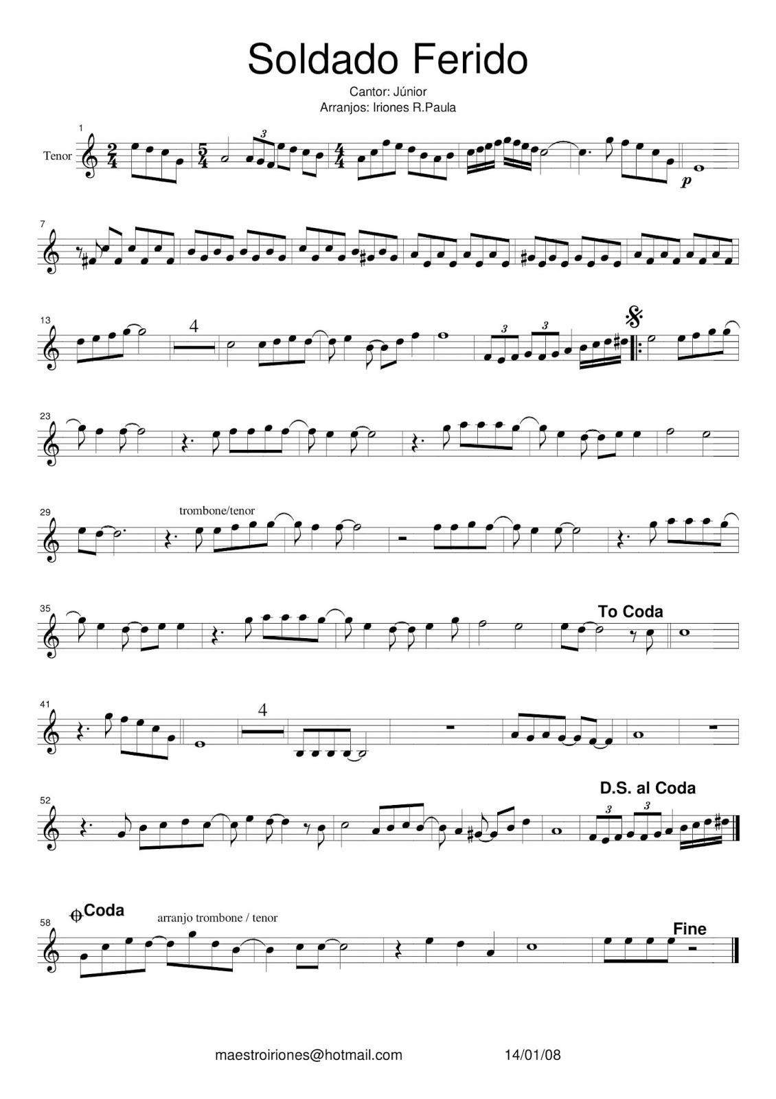 PARTITURAS PARA BANDA DE MÚSICA EVANGÉLICA.: ARRANJO DO HINO SOLDADO ...