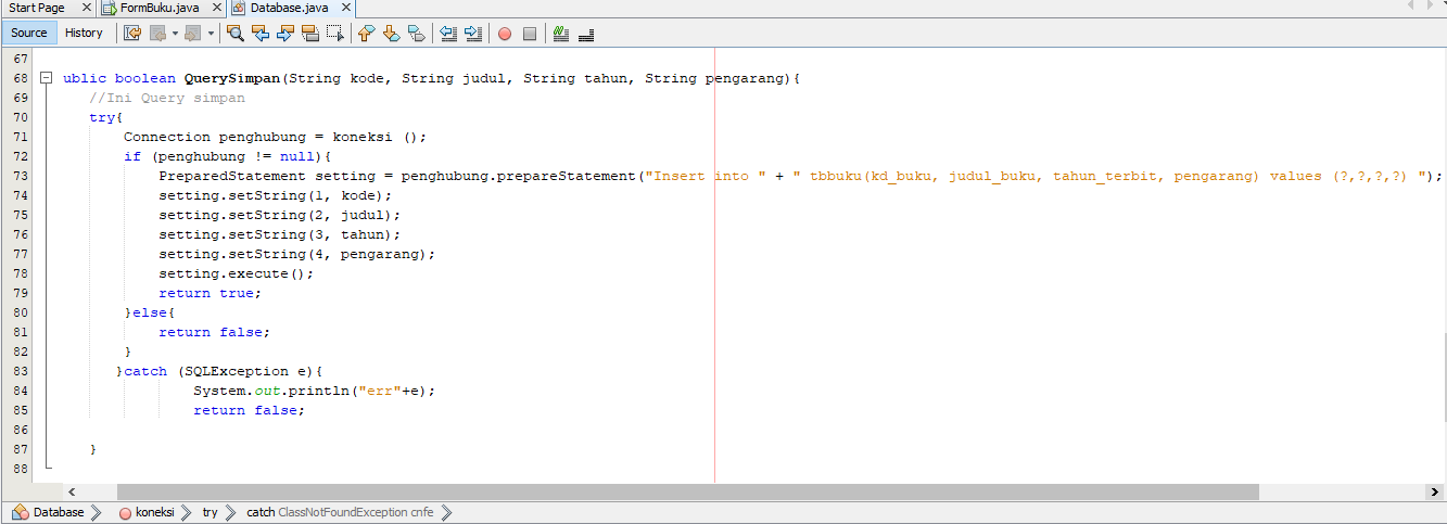 Koneksi Database Mysql dan CRUD Java NetBeans : Koding Simpan Java Netbeans