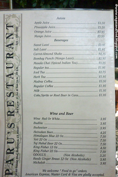 Paru's Indian Vegetarian Restaurant - Hollywood - Vegas and Food