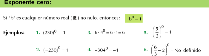 EXPONENTE CERO EJEMPLOS Y EJERCICIOS RESUELTOS DE POTENCIACION