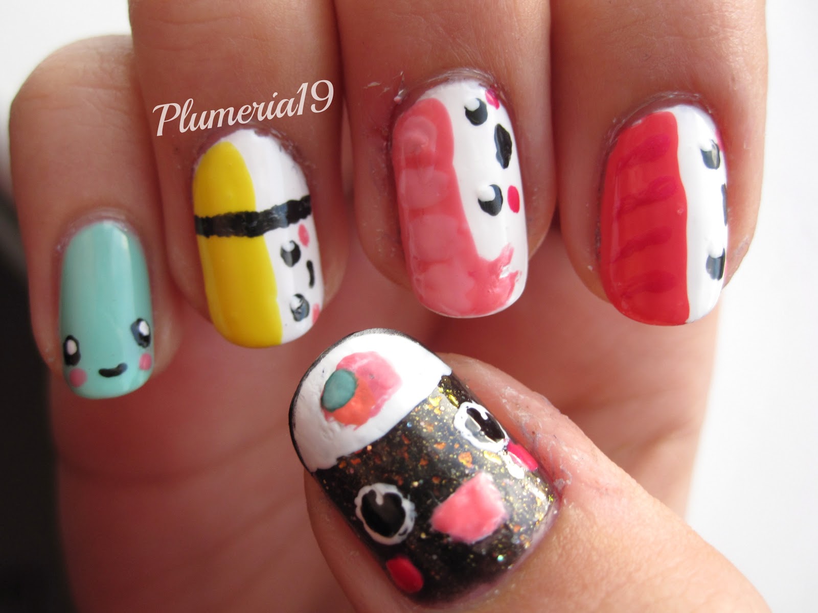 PlumeriaPainted: I love sushi nails yes I do