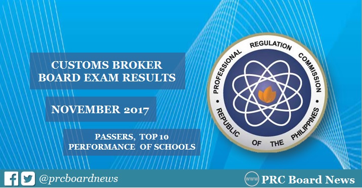 OFFICIAL RESULTS: November 2017 Customs Broker board exam