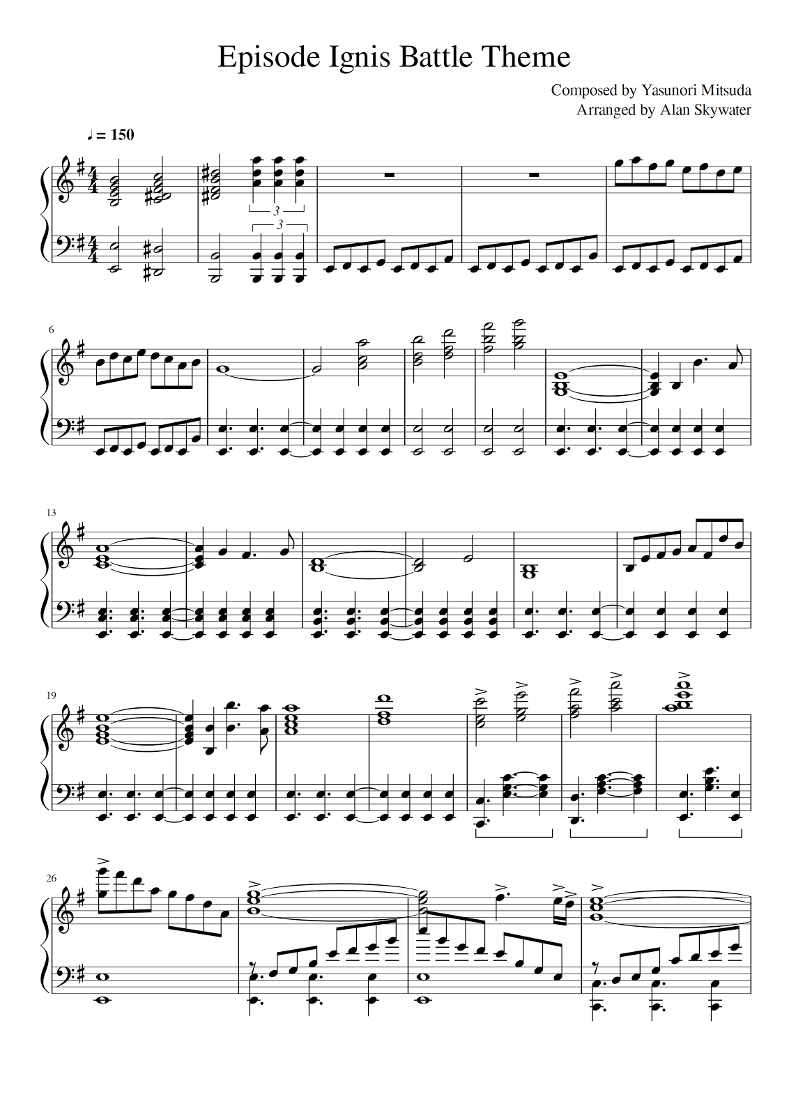 在地图上的某一处: FFXV Episode Ignis Battle Theme Piano Solo Sheet Music