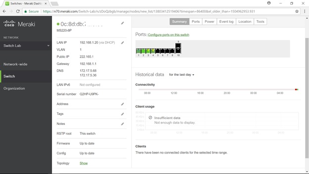 My Network Lab: Configuring Meraki MS Cloud Managed Switch