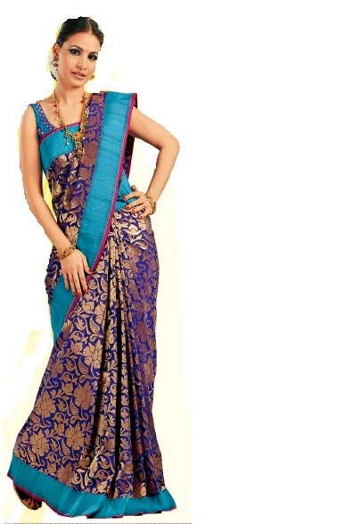 MEHANDI DESIGNS WORLD: DESI MODEL IN BLUE PATTU SAREE WITH SKY BLUE ...