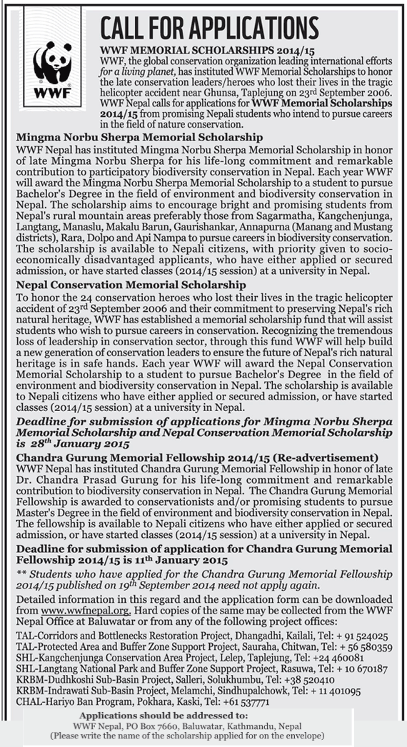 Call for applications : WWF Scholarships 2014/15