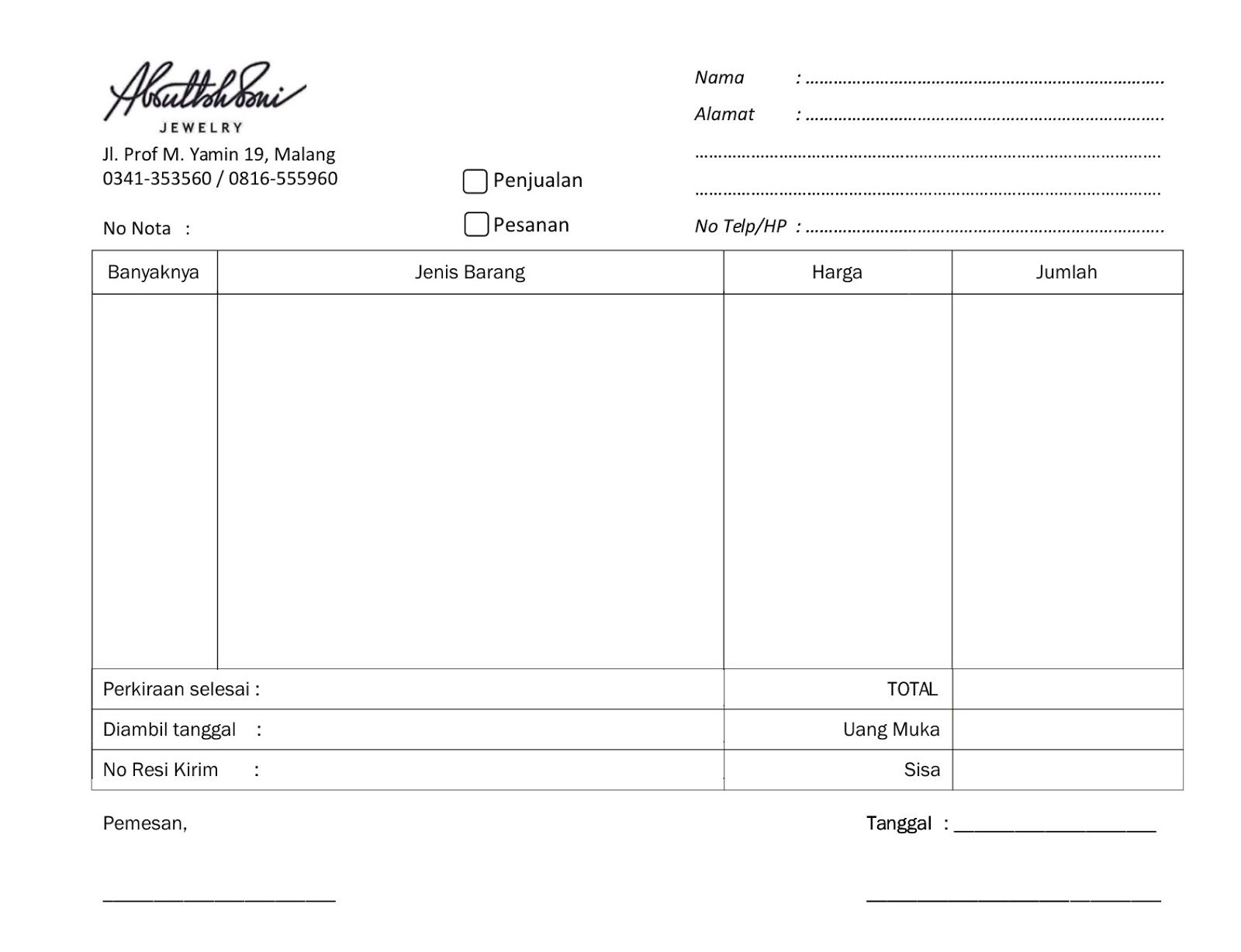Contoh Nota Bon Kosong | Percetakan di Malang | Cetak murah dan ...