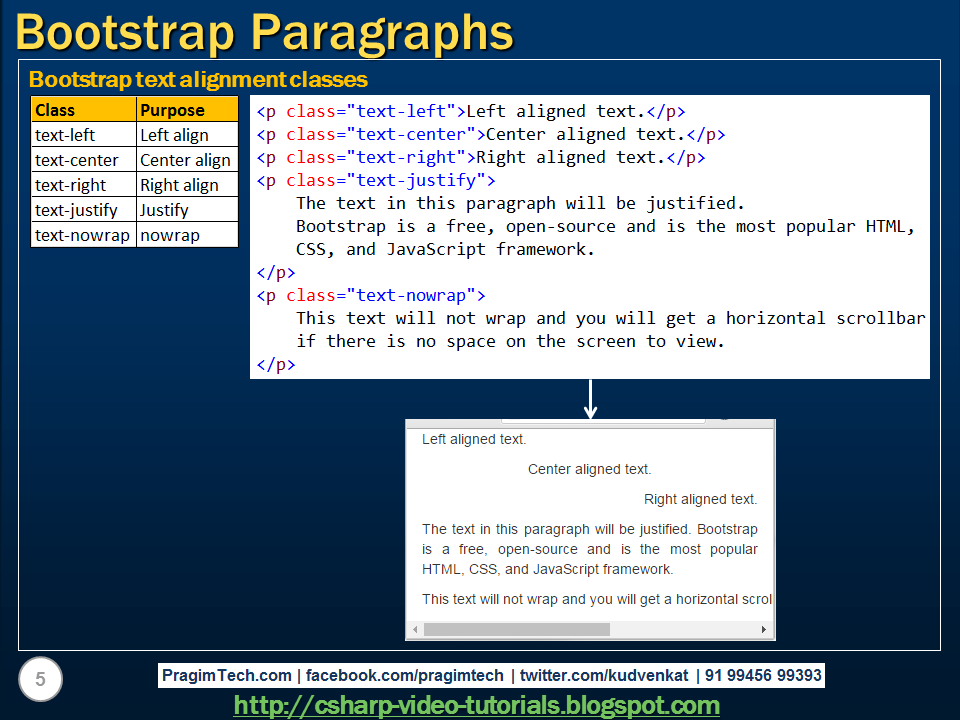 Sql server, .net and c# video tutorial: Bootstrap paragraphs