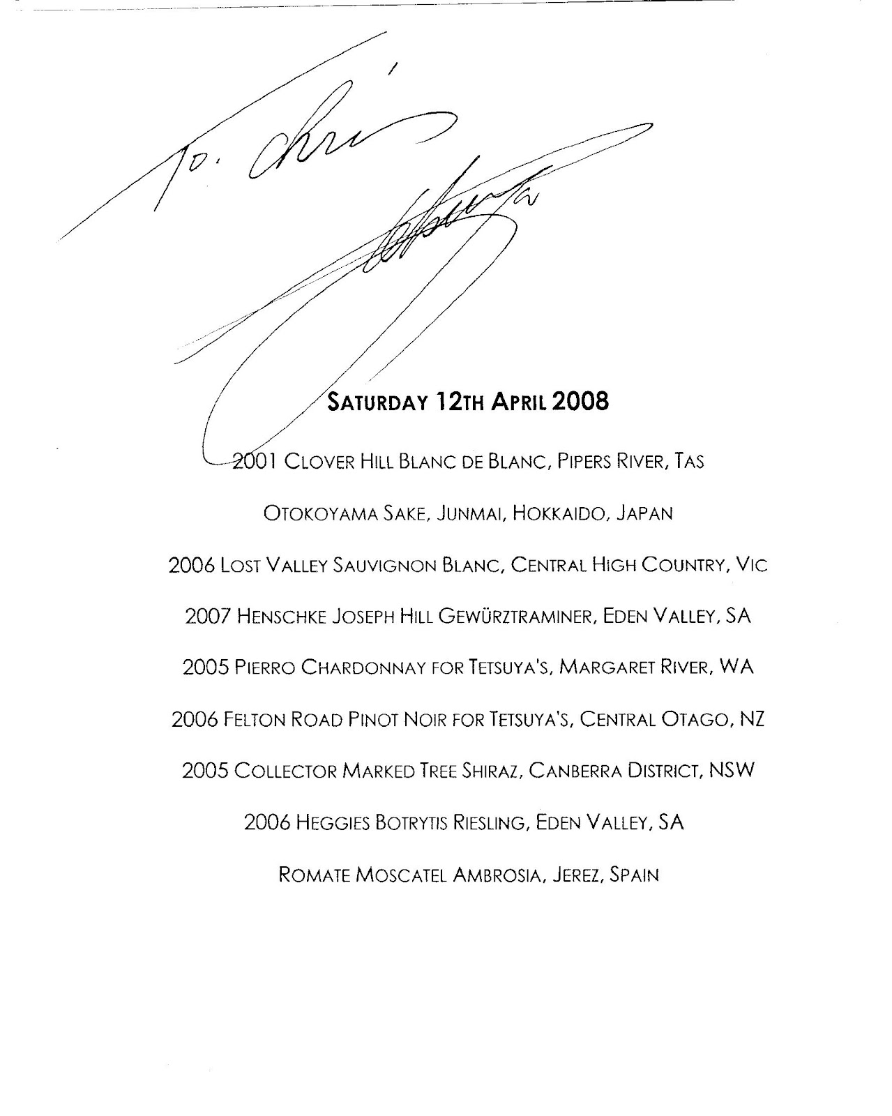 Chris Suhr's Menu Collection: TETSUYA'S, 2008.