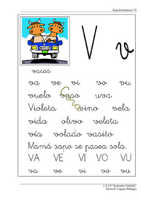 UNA VENTANA A MI CLASE: FICHAS DE LECTURA CON "V"