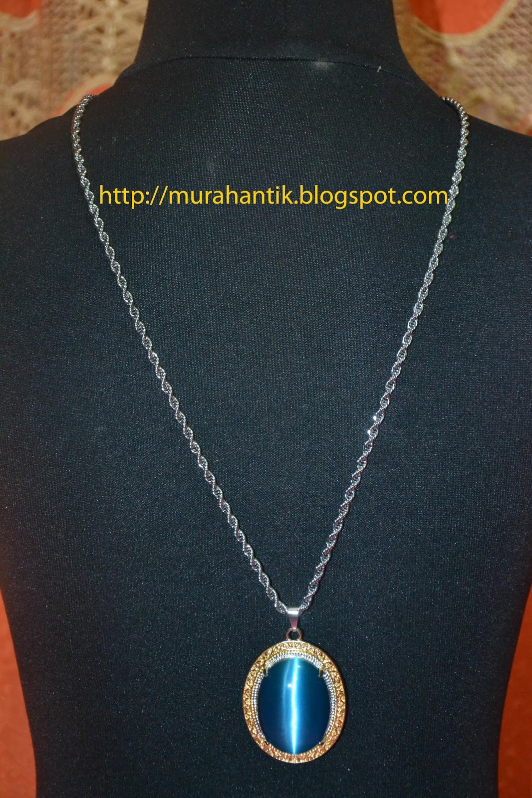 KALUNG LIONTIN BATU MATA KUCING BIRU | Murah Antik