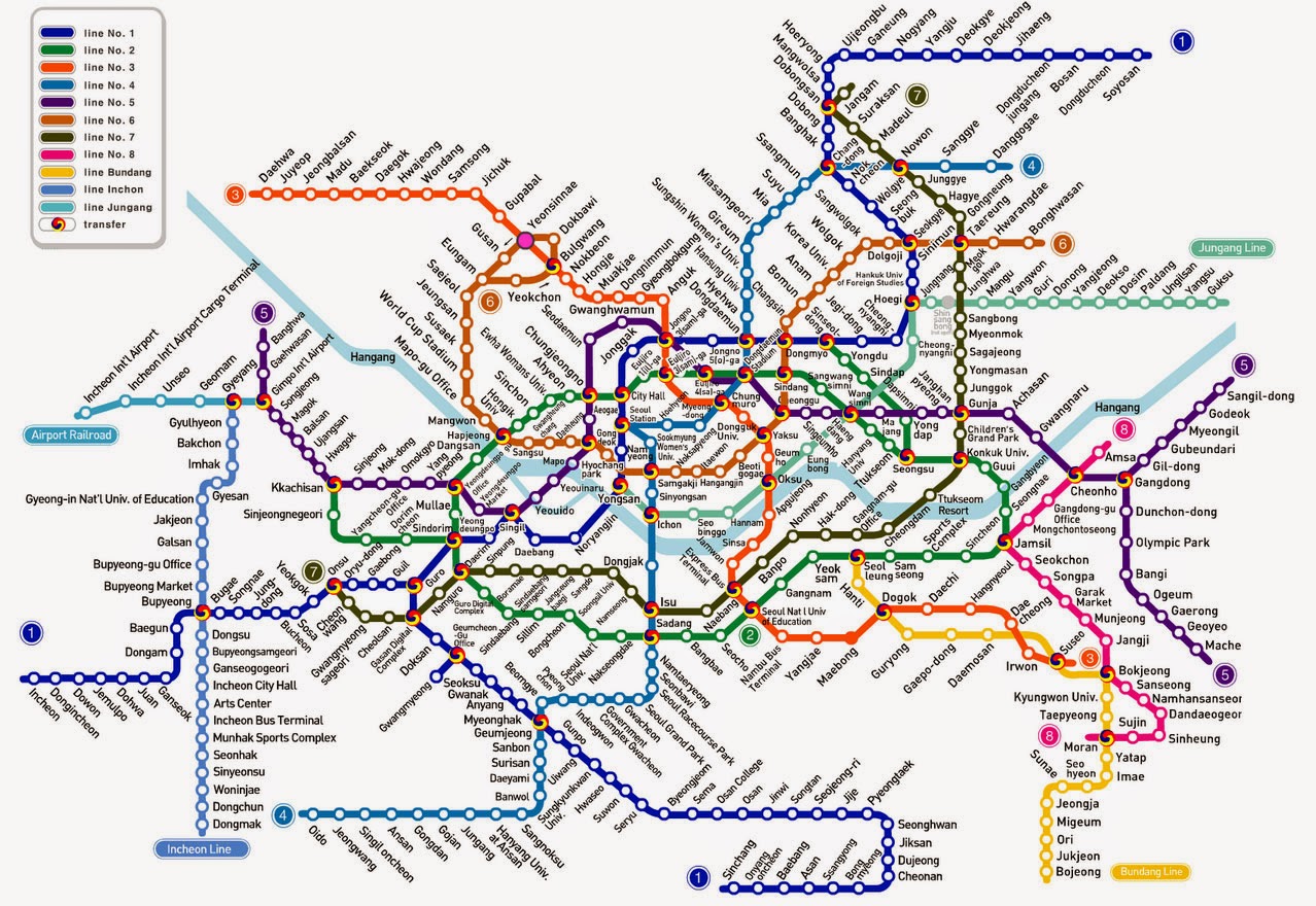 ทำงานประเทศเกาหลี: แผนที่รถไฟฟ้าใต้ดินเกาหลี - โซล (Seoul Subway map ...