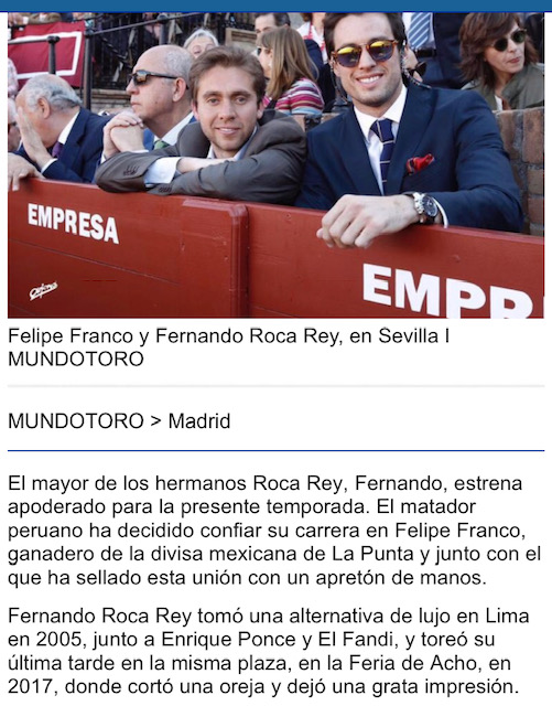 DETOROS Y MAS: Fernando Roca Rey vuelve a los ruedos