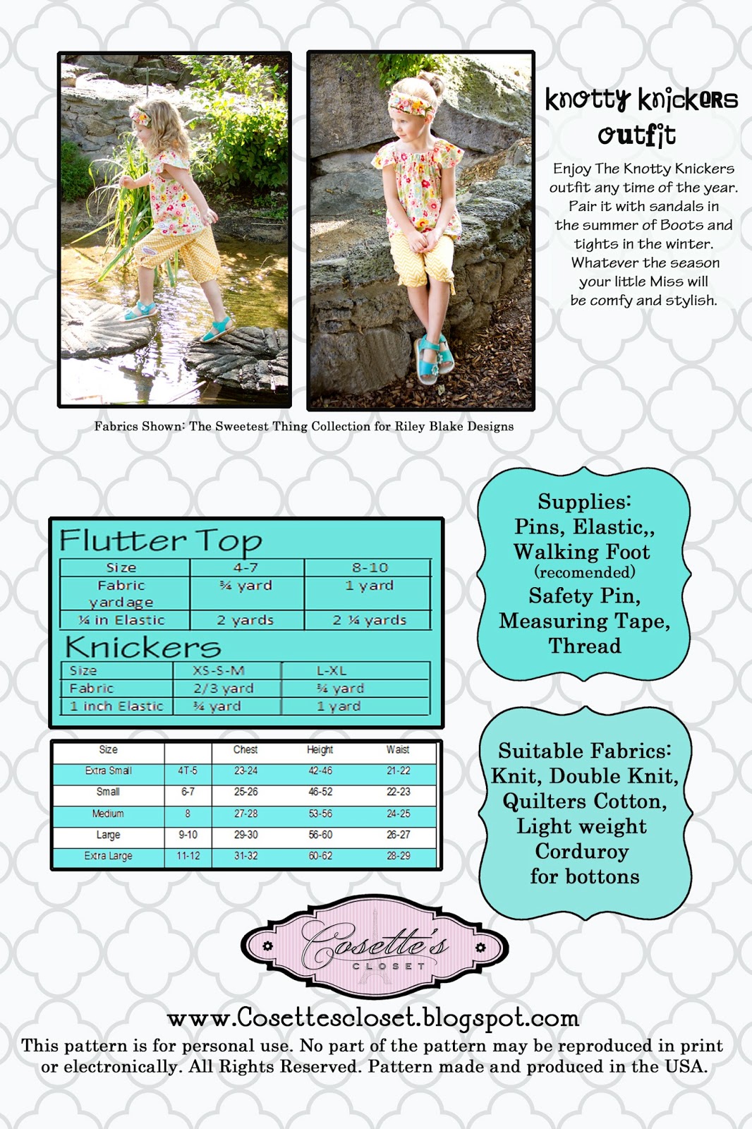 cosettes closet: Knotty Knickers Outfit Sewing Pattern