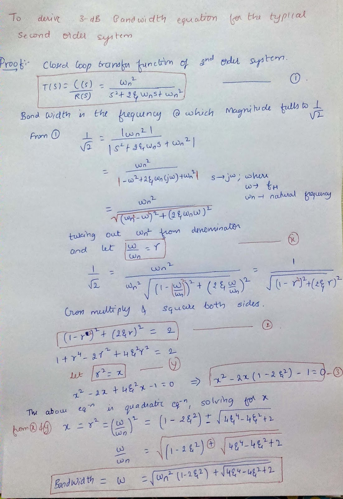 CODES: Band Width of a typical second order system (Control System ...