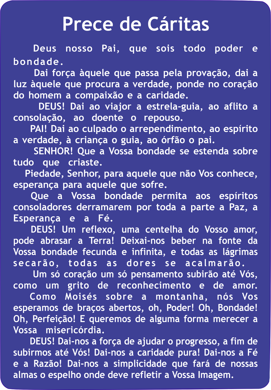 Prece de cáritas, Oração de cáritas, Orações espiritas