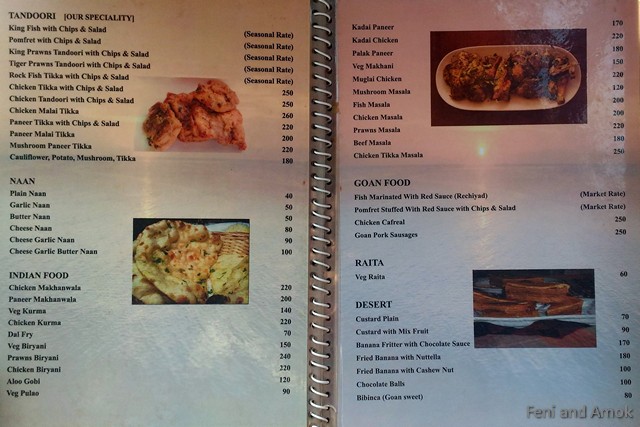 Travel and food tales: Goa - Food, Menus - Anjuna