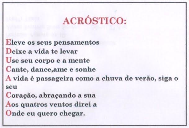 BIBLIOTECA MADRE ÓDILA EM AÇÃO EREM DR Mota Silveira: O QUE É UM ACRÓSTICO: