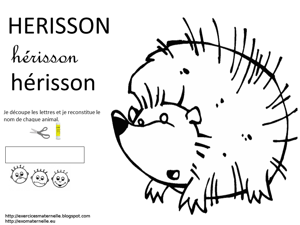 Maternelle: Reconstituer les mots: lapin, écureuil, hérisson