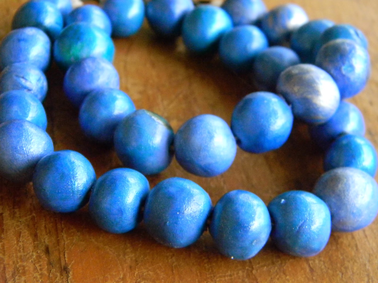Artistic Endeavors 101: Shimmery Blue Finish on Polymer Beads