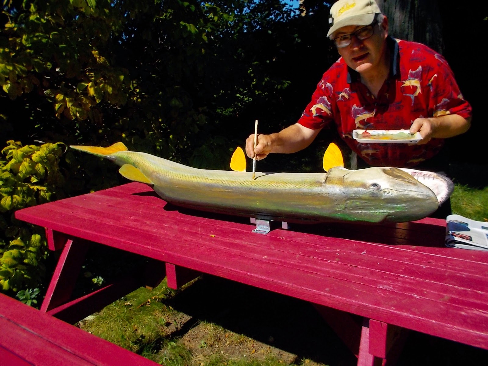 CHARLES WEISS ART: Giant wood carved muskie painting