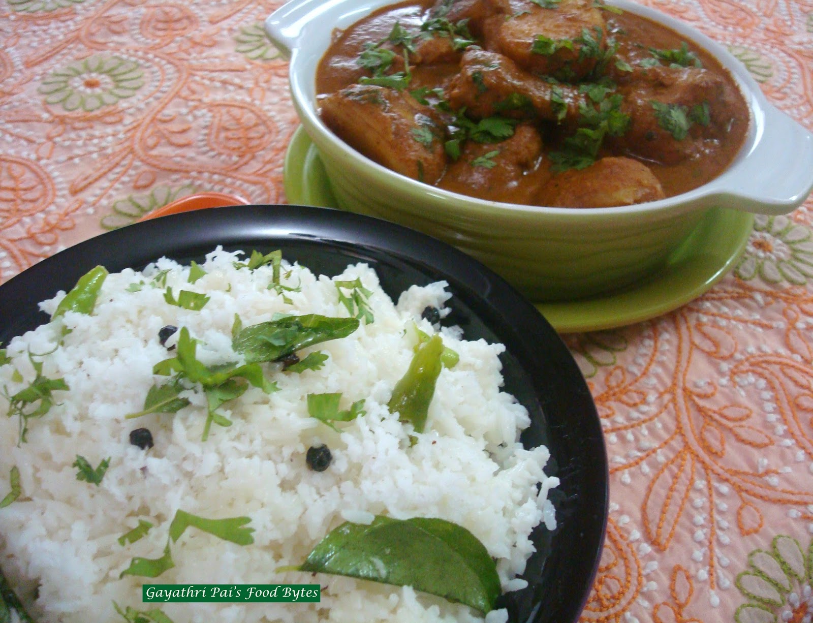 Gayathri Pai's Food Bytes: Chicken Masaledar Kadhi with Coconut Milk Rice.