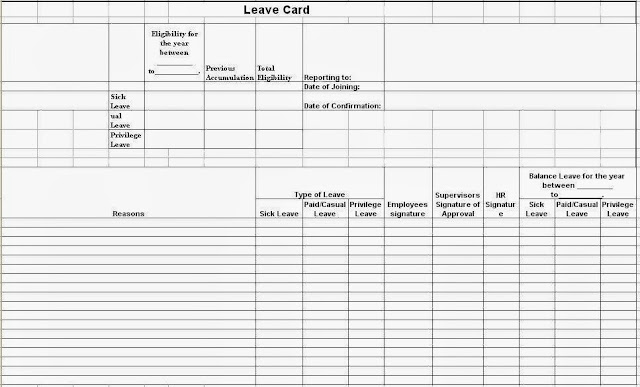 Leave Card Format in Excel