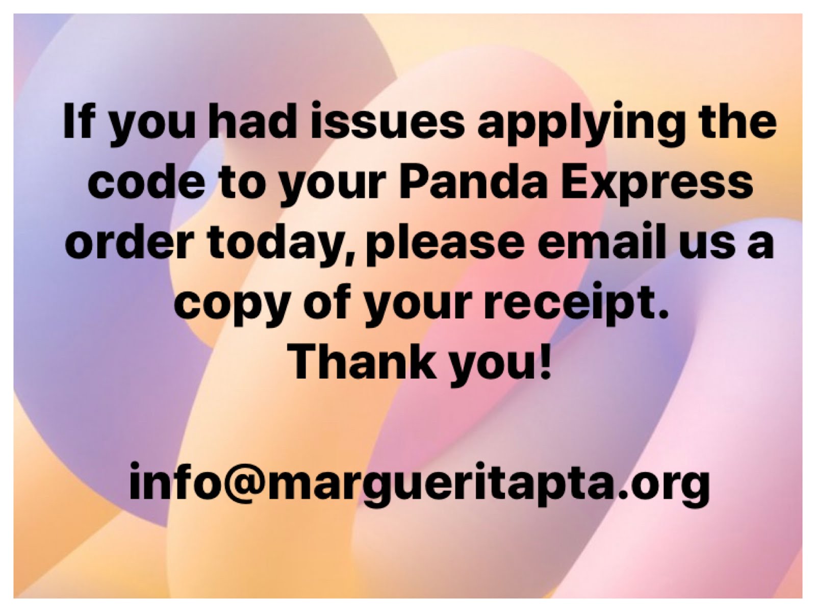Marguerita Elementary PTA: Panda Express Receipts
