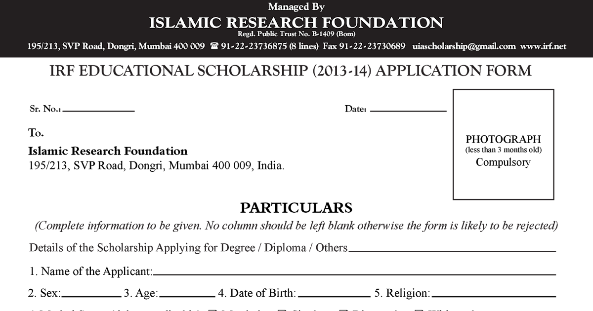 Irf Education Scholarship Application Form Government All Jobs