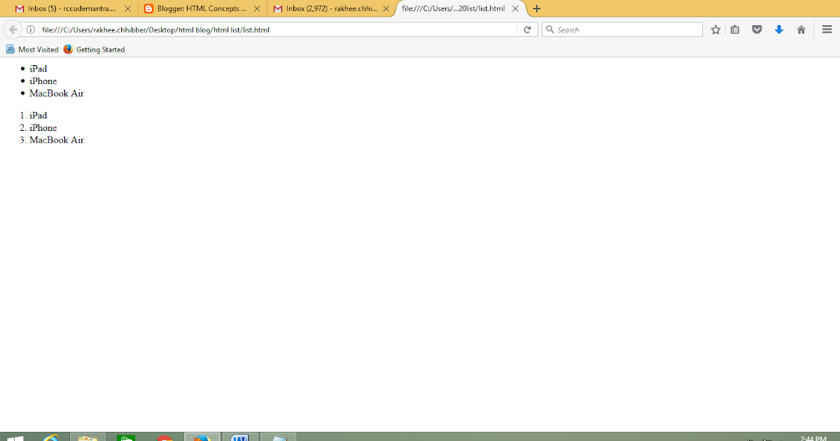 HTML Concepts: HTML Lists