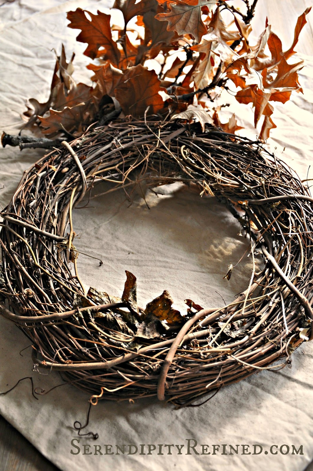 Serendipity Refined Blog: Easy Fall DIY Craft: Rustic Oak Leaf Wreath
