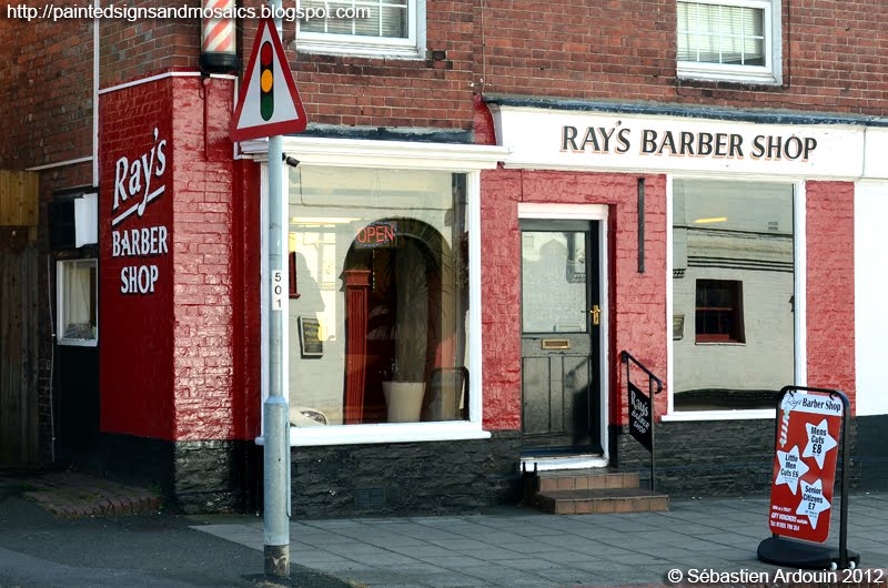 Painted signs and mosaics: Ray's barber shop, Uckfield