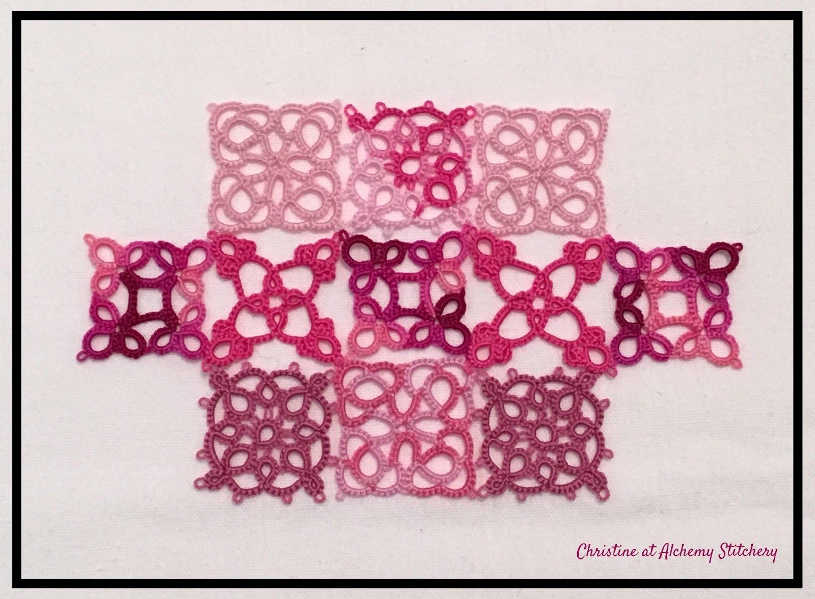 Alchemy Stitchery: Finished Pink Squares for the "Tat a Monument in ...