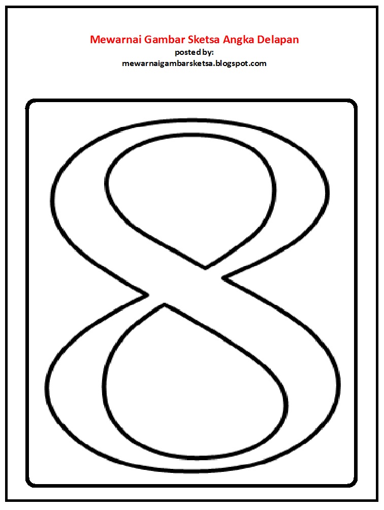 Mewarnai Gambar: Mewarnai Gambar Sketsa Kaligrafi Angka Delapan