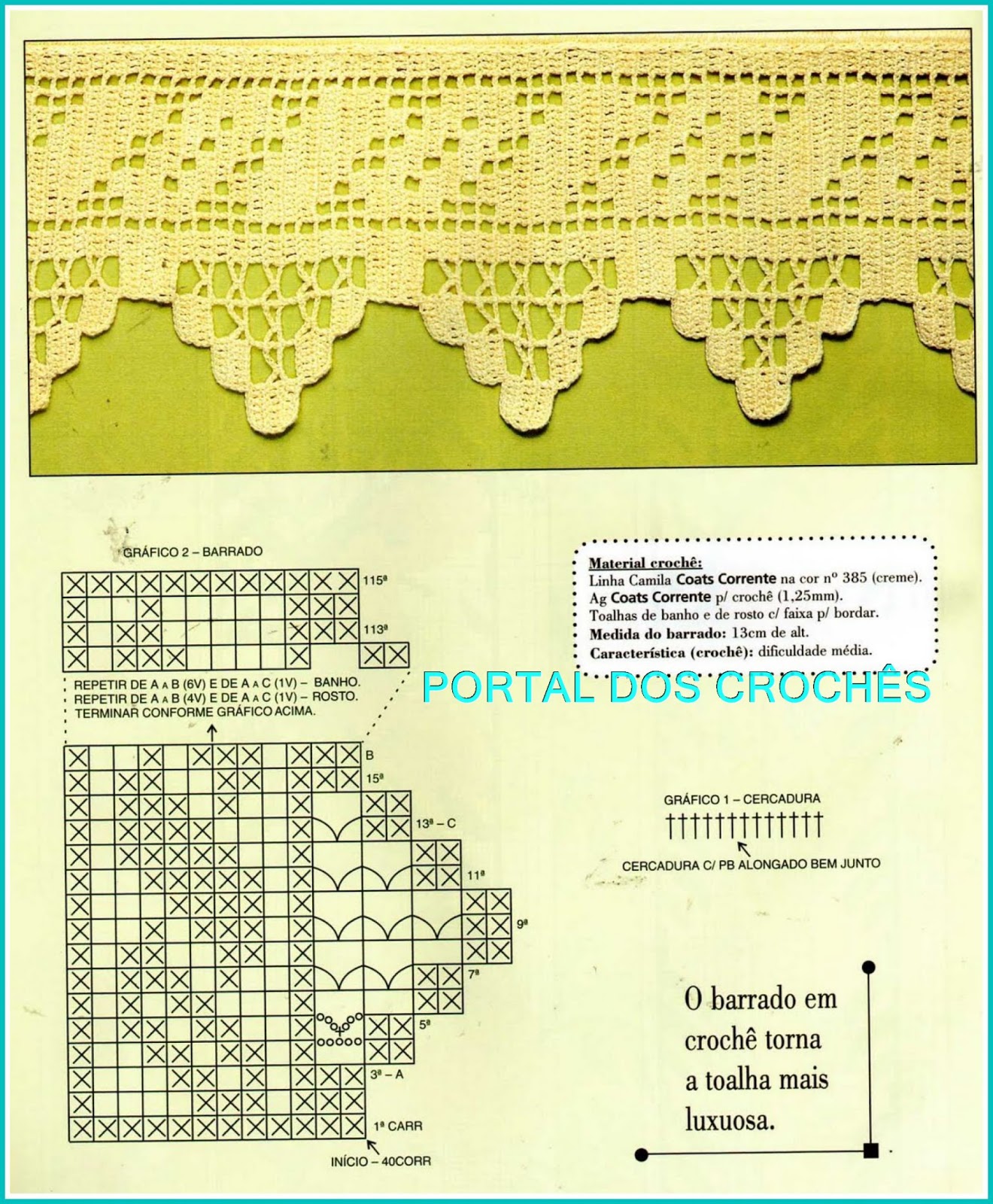 PORTAL DOS CROCHÊS: BARRADOS DE CROCHÊ FILÉ COM GRÁFICOS