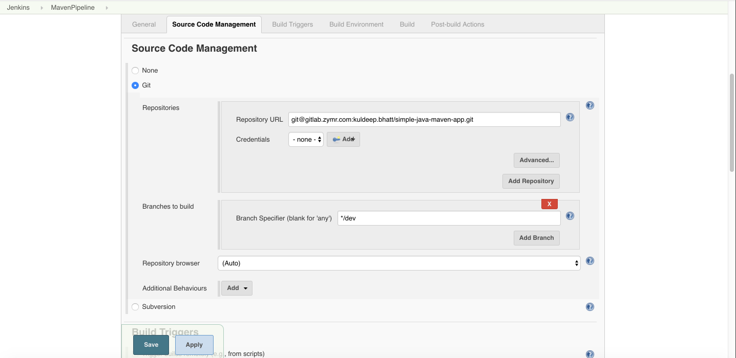 Create a continuous integration pipeline using Jenkins and GitLab/Github