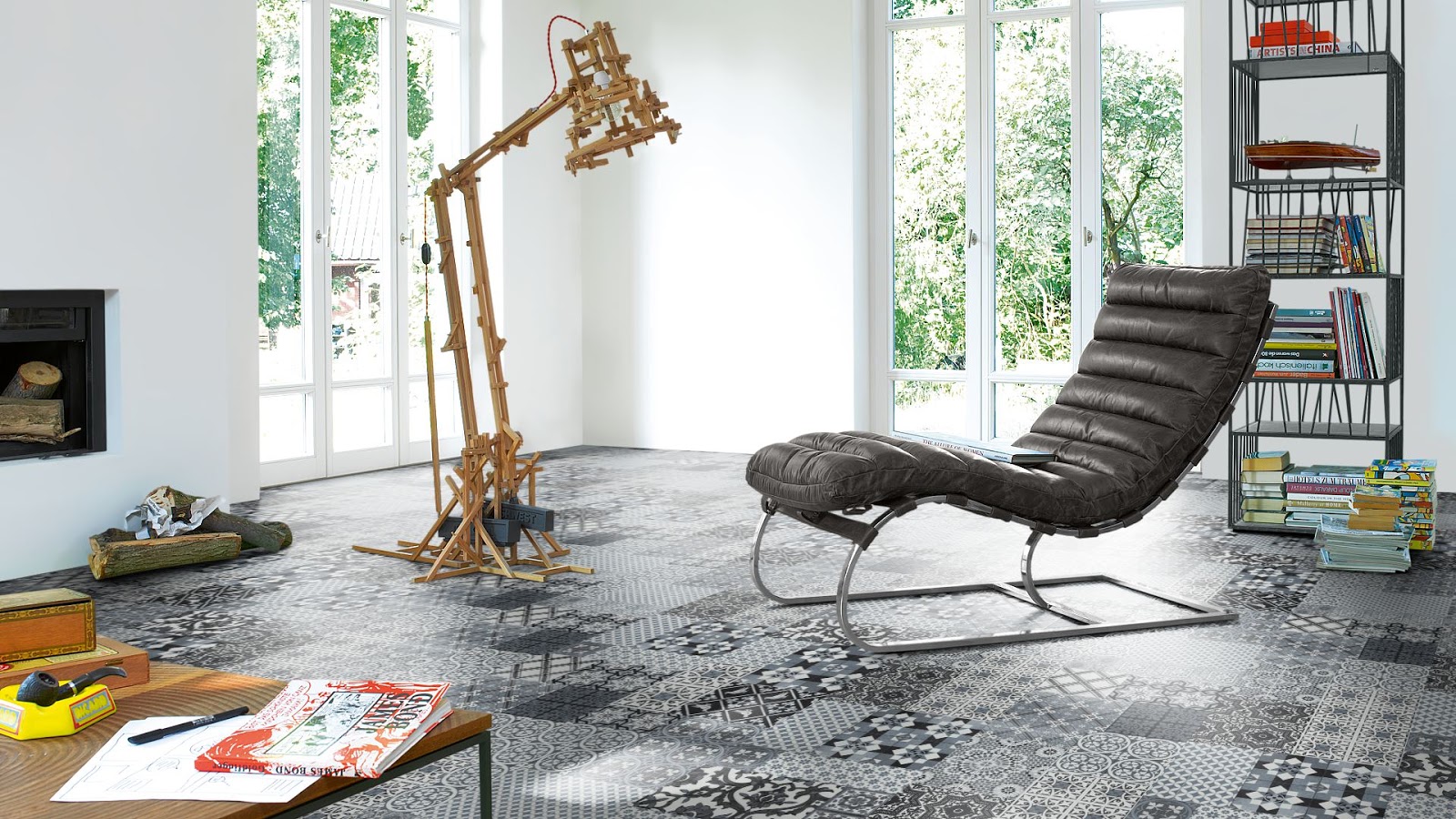 Eskitme Laminat Parkeler: Karo Çini Desen Gri Laminat Parke