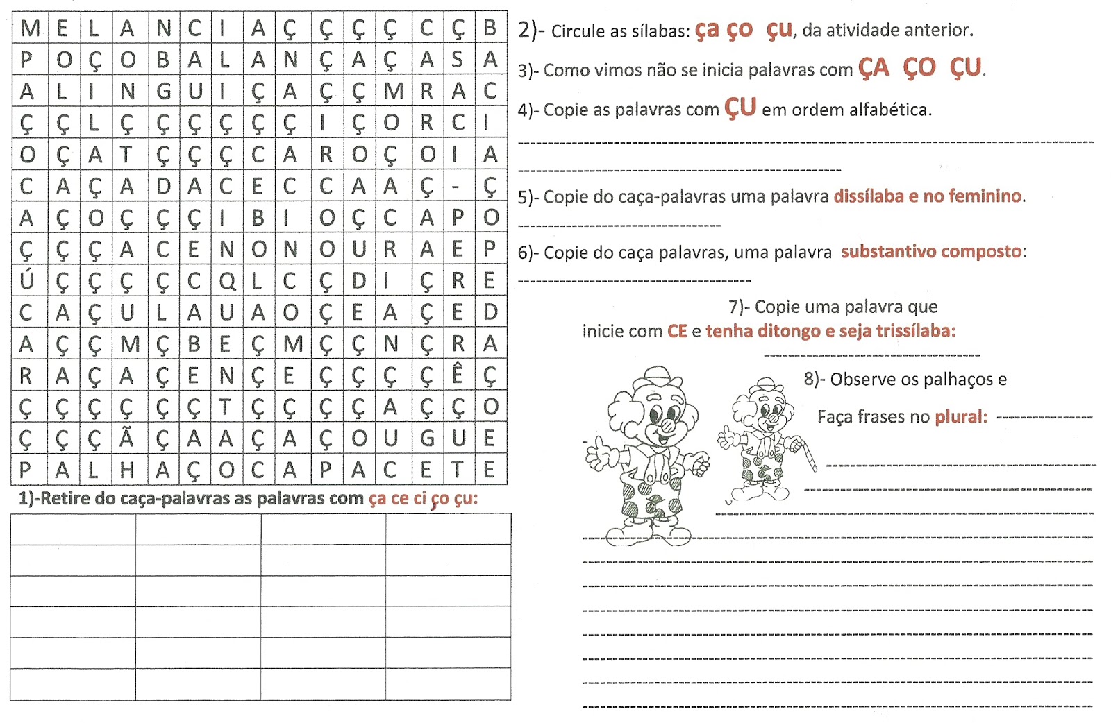 Lucilei: Atividades com ÇA CE CI ÇO ÇU
