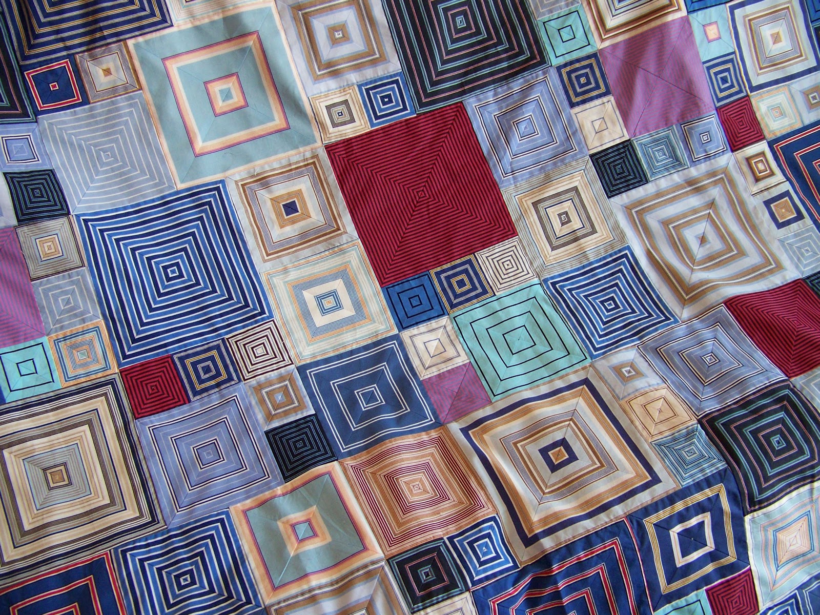 Cape Pincushion: Shirt stripe-boxes quilt top finished!