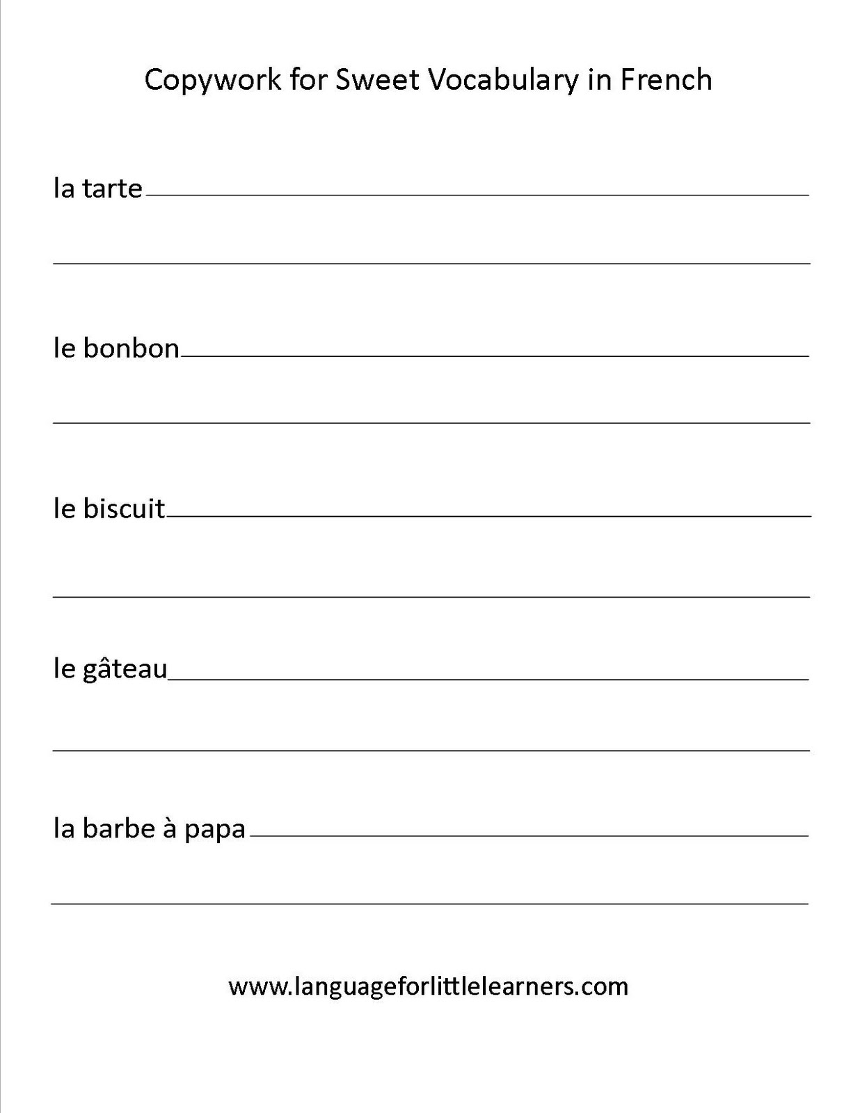 Language for Little Learners: Sweet French Words - Copywork Pages