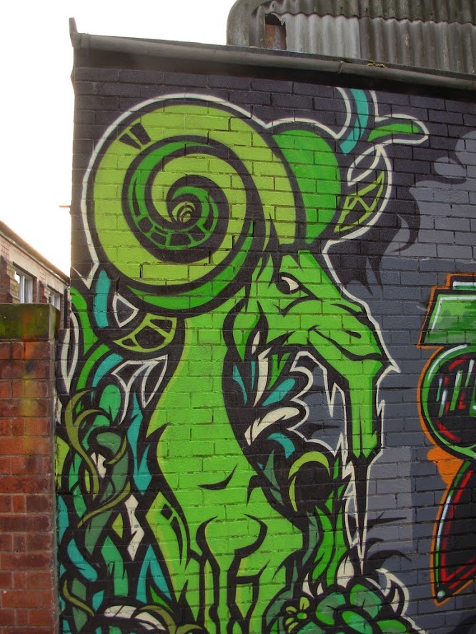 Graffiti Street Wall Painting Green Ram Character - England UK ...