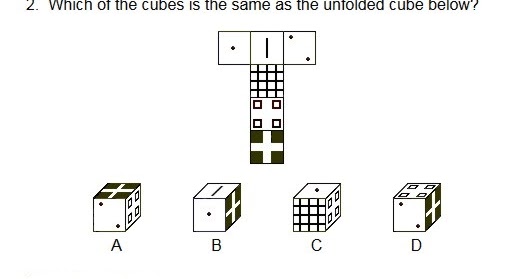 Which of the cubes is the same as the unfolded cube below ? ~ MechanicsGifs