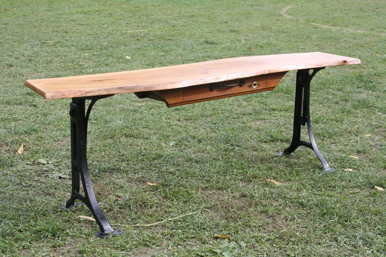 Green River Woodcraft : Live Edge Cherry Bench with Antique Desk Legs ...