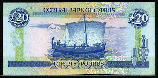 Cyprus currency 20 Cypriot Pounds banknote of 1992 Aphrodite|World ...