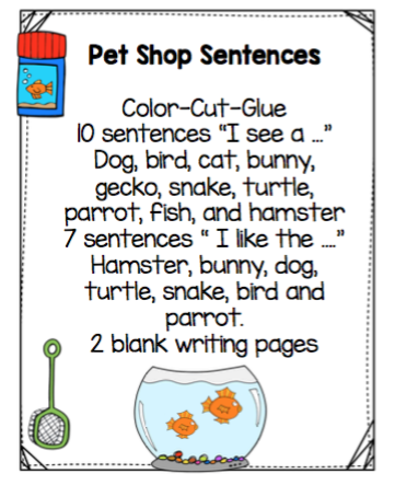 Pet Shop Sentences "No Prep" ~ Preschool Printables