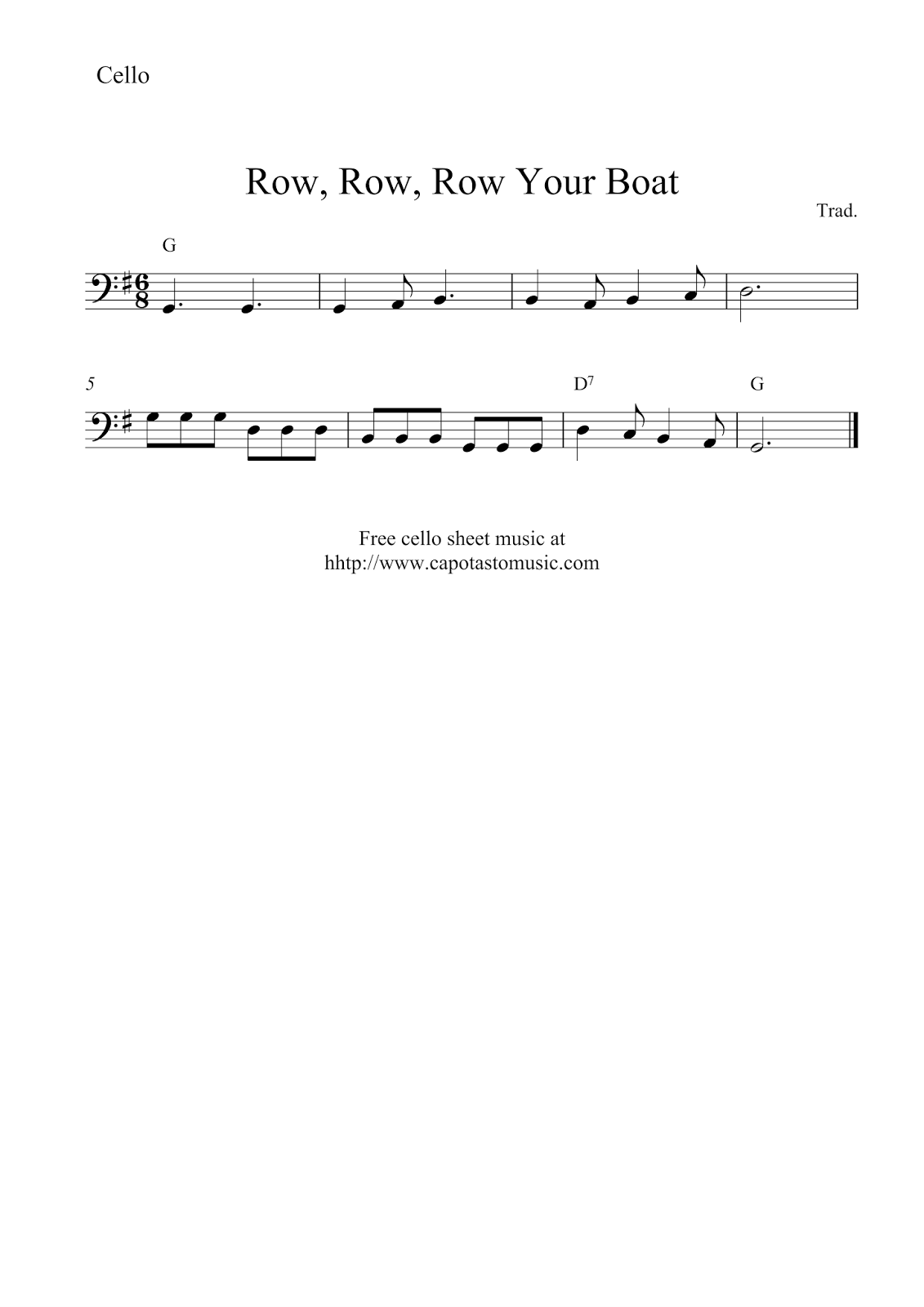Easy Sheet Music For Beginners: Free easy cello sheet music, Row, Row ...